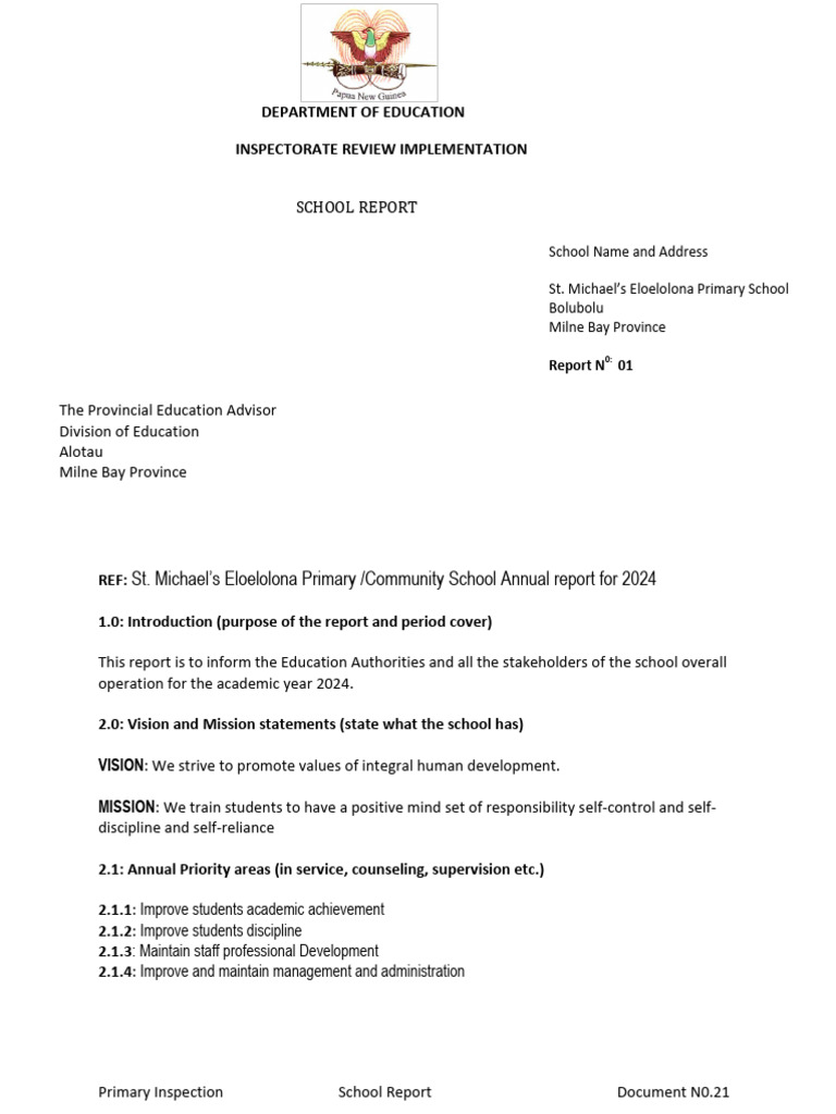 2024 End Of The Year School Report Eloelolona Primary Pdf Teachers