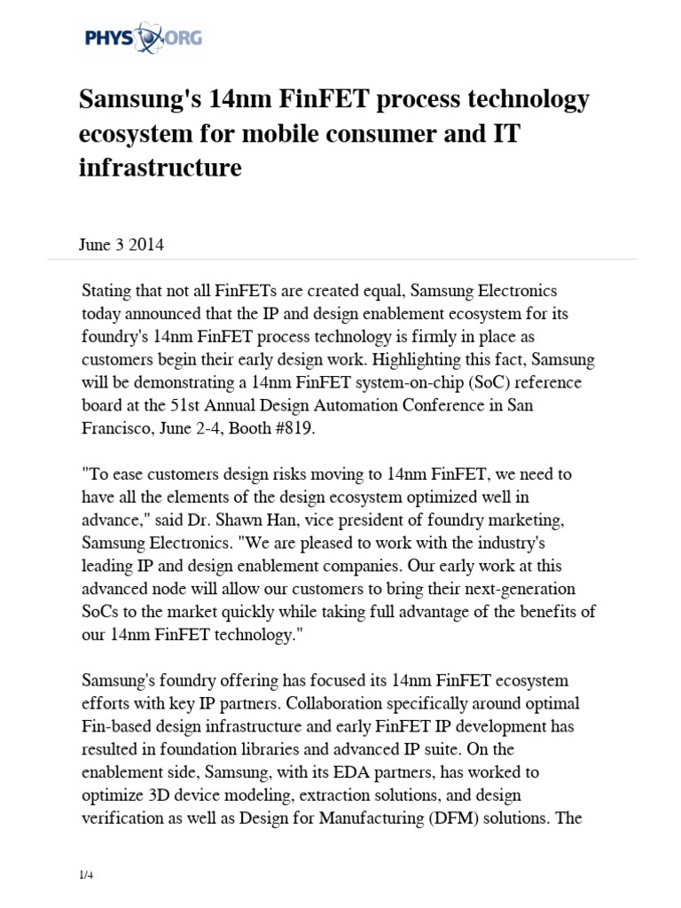 2014 06 Samsung 14nm Finfet Technology Ecosystem | PDF | System On A ...