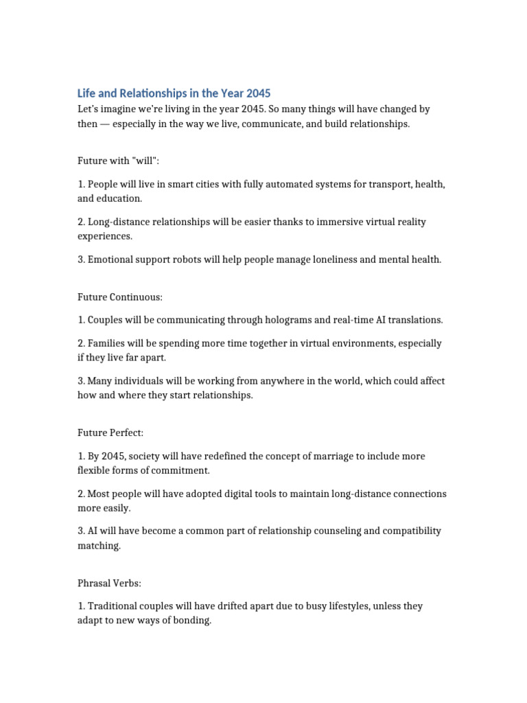 Life and Relationships in 2045 | PDF
