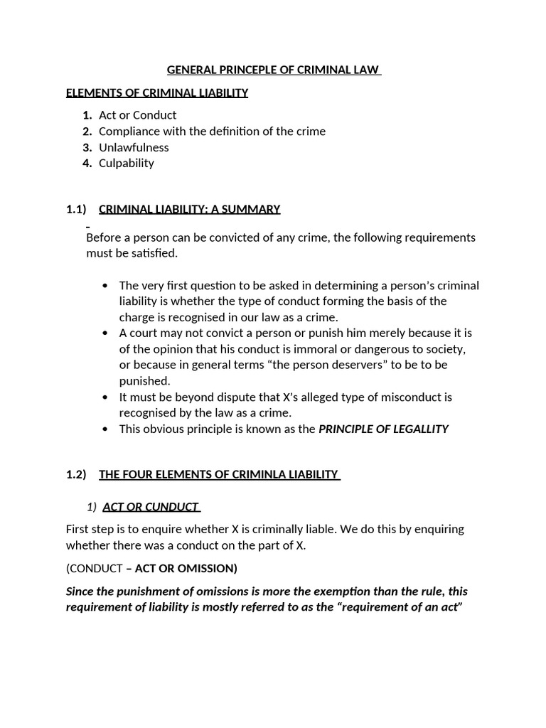 General Principles of Criminal Law crw2601 | PDF