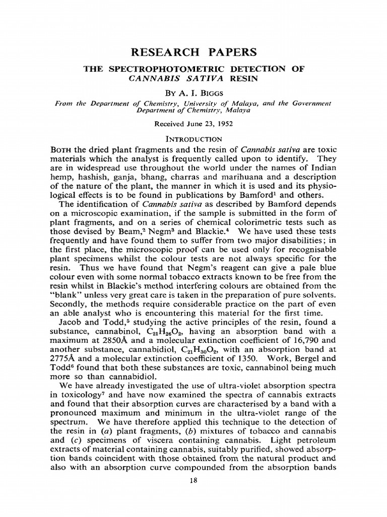 The Spectrophotometric Detection of Cannabis Sativa Resin - 1953 | PDF ...