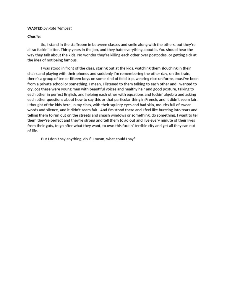 Insights from "Wasted" by Kate Tempest | PDF
