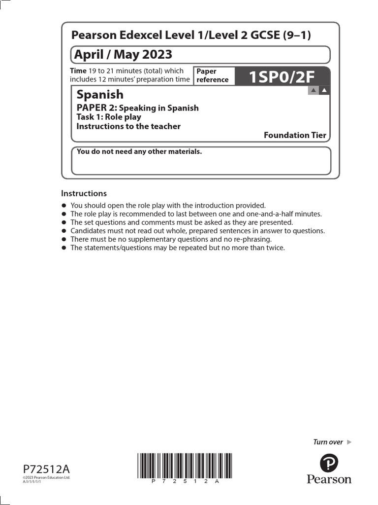 Spanish GCSE Speaking Role Play Guide | PDF | Student Assessment And ...