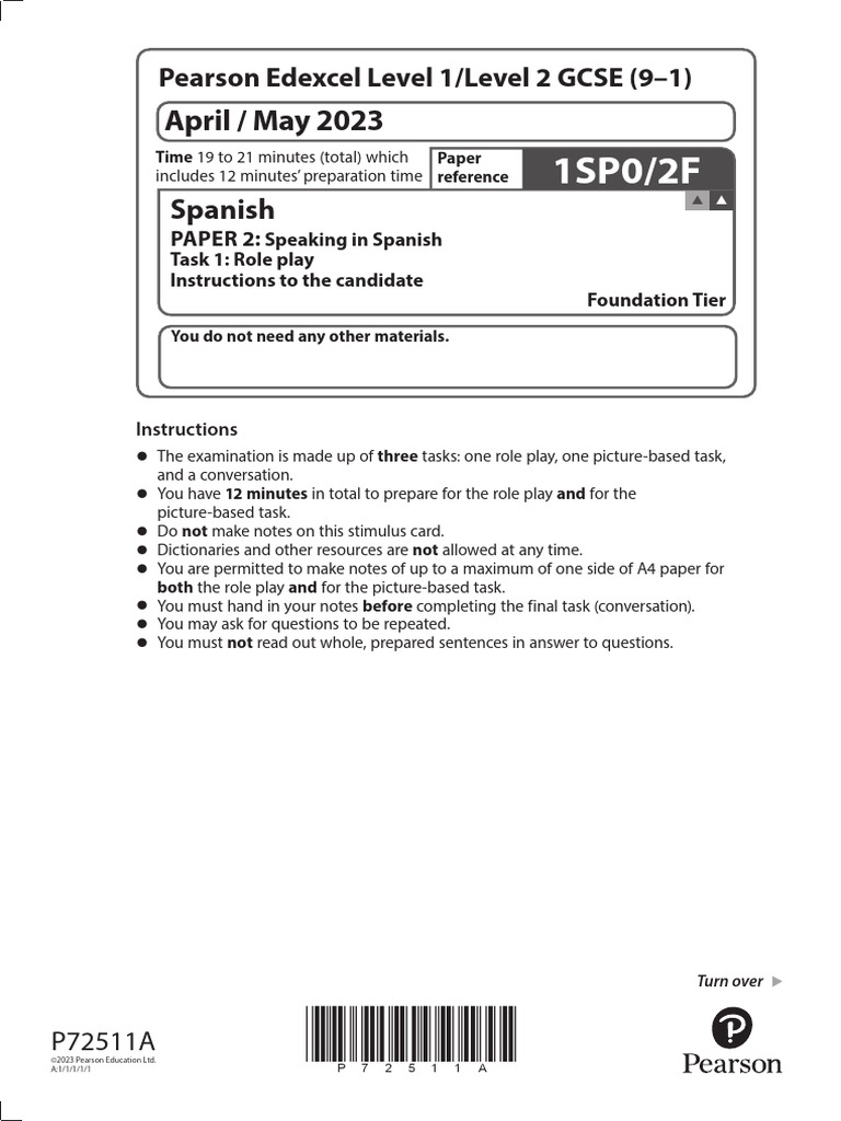 P72511 GCSE Spanish 1SP0 2F Cand RPC | PDF | United Kingdom ...