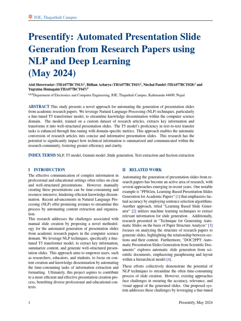 Presentify Automated Presentation Slide Generation From Research Papers Using NLP and Deep ...