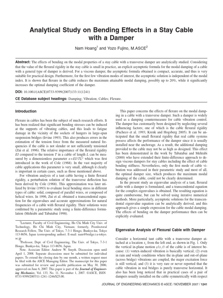 Analytical Study On Bending Effects in A Stay Cable | PDF | Bending ...