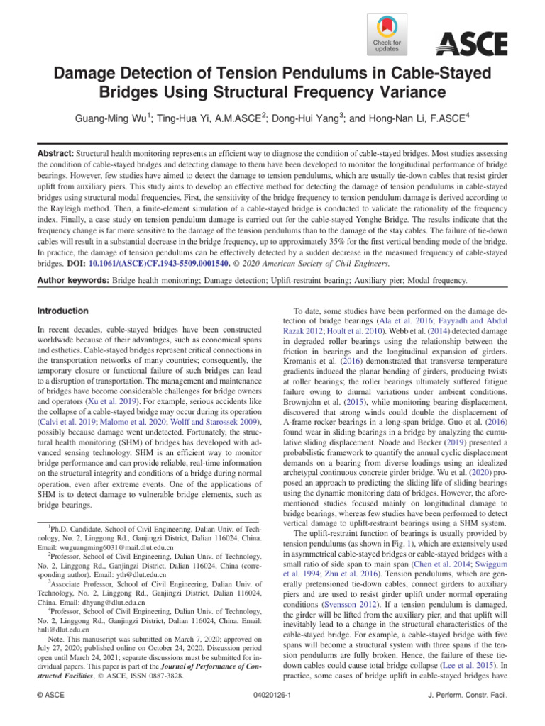 Damage Detection of Tension Pendulums in Cable-StayedBridges Using ...