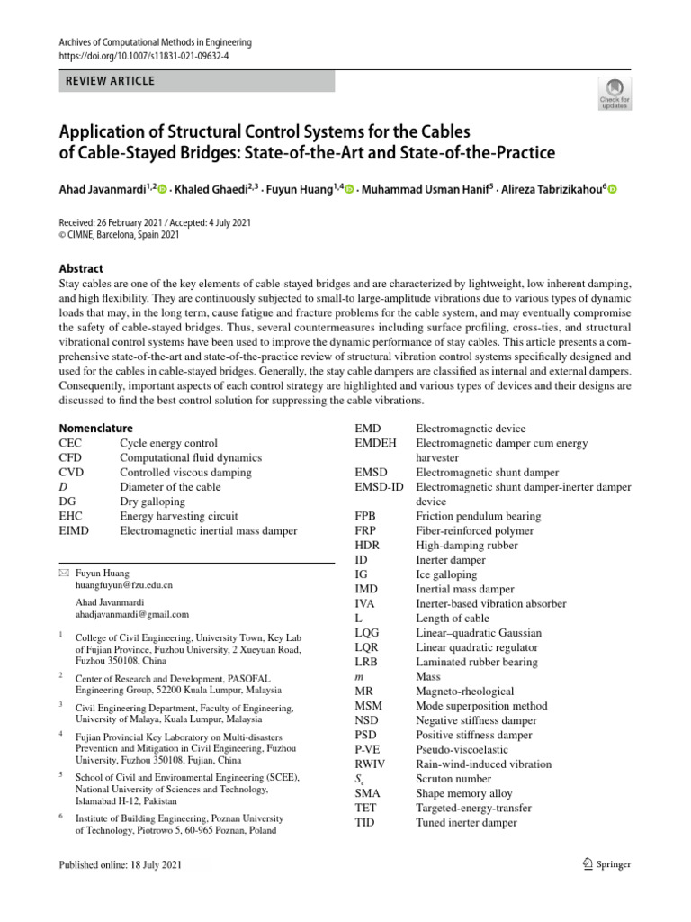 Application of Structural Control Systems For The Cables | PDF | Damping | Applied And ...