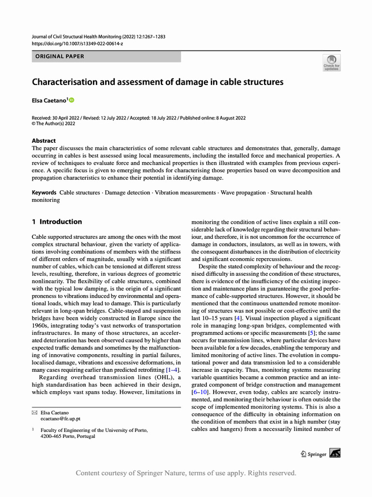 Characterisation and Assessment of Damage in Cable Structures-Mt BM ...