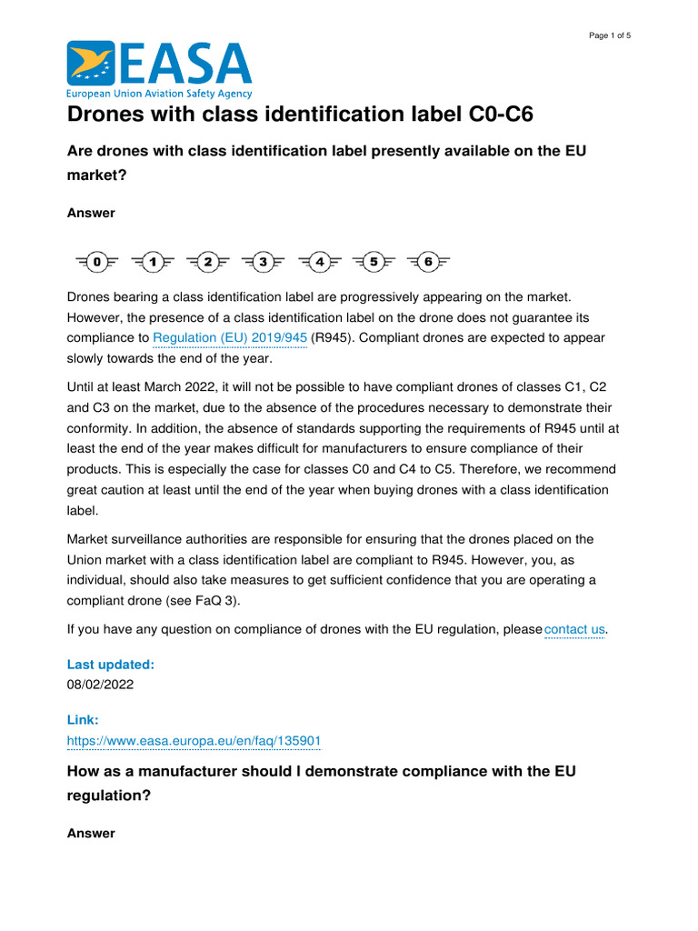 EASA - Drones With Class Identification Label C0C6 | PDF