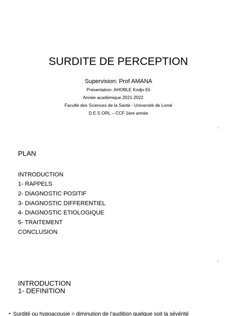 39 - Surdite de Perception | PDF | Système nerveux | Audition