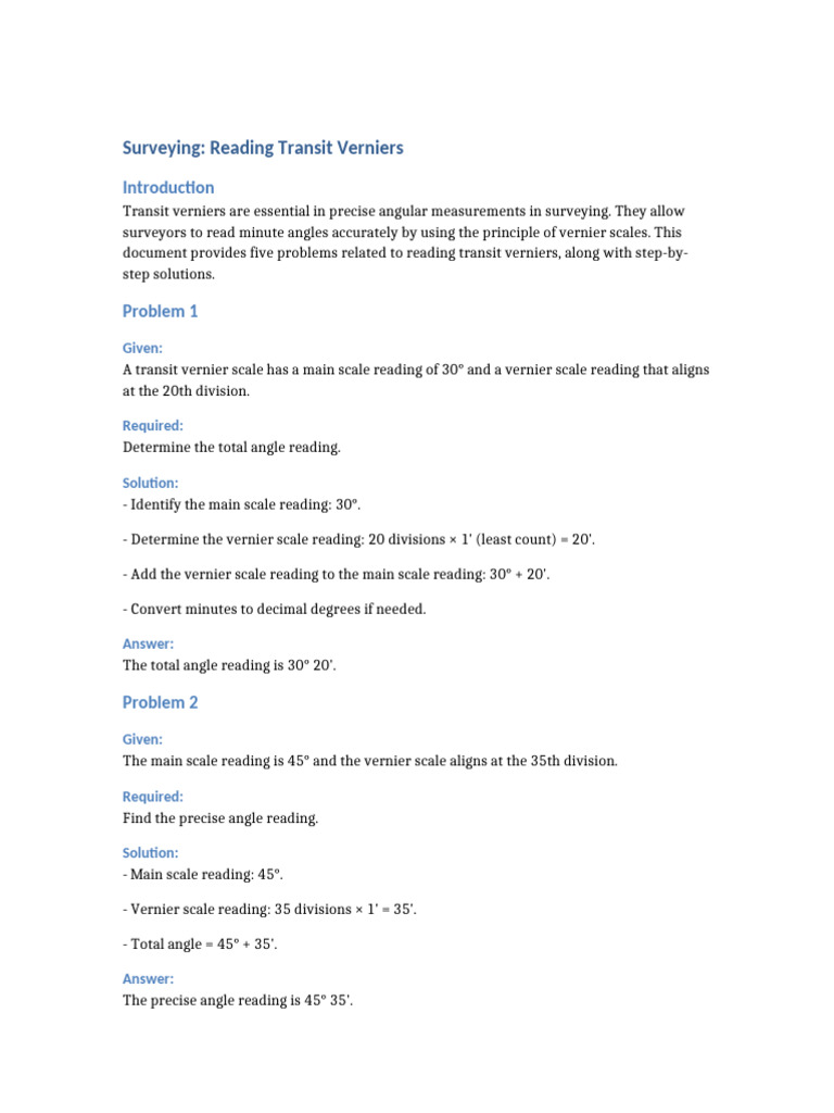 Reading Transit Verniers in Surveying | PDF