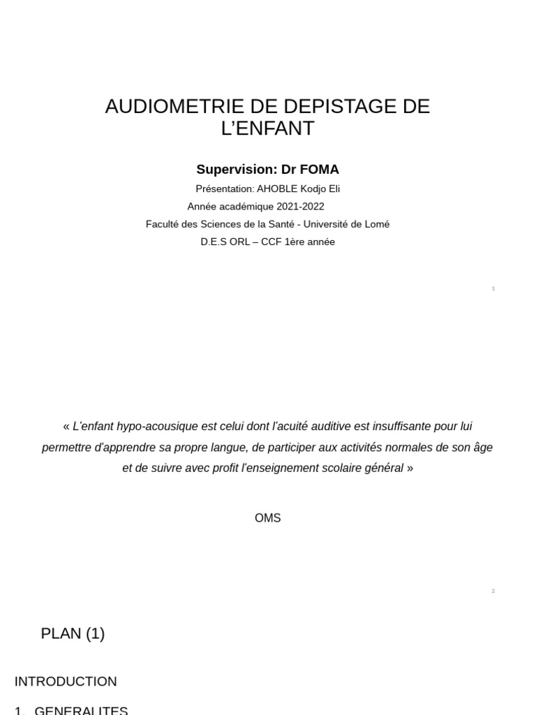 Audiométrie de dépistage chez l'enfant | PDF | Audition | Son