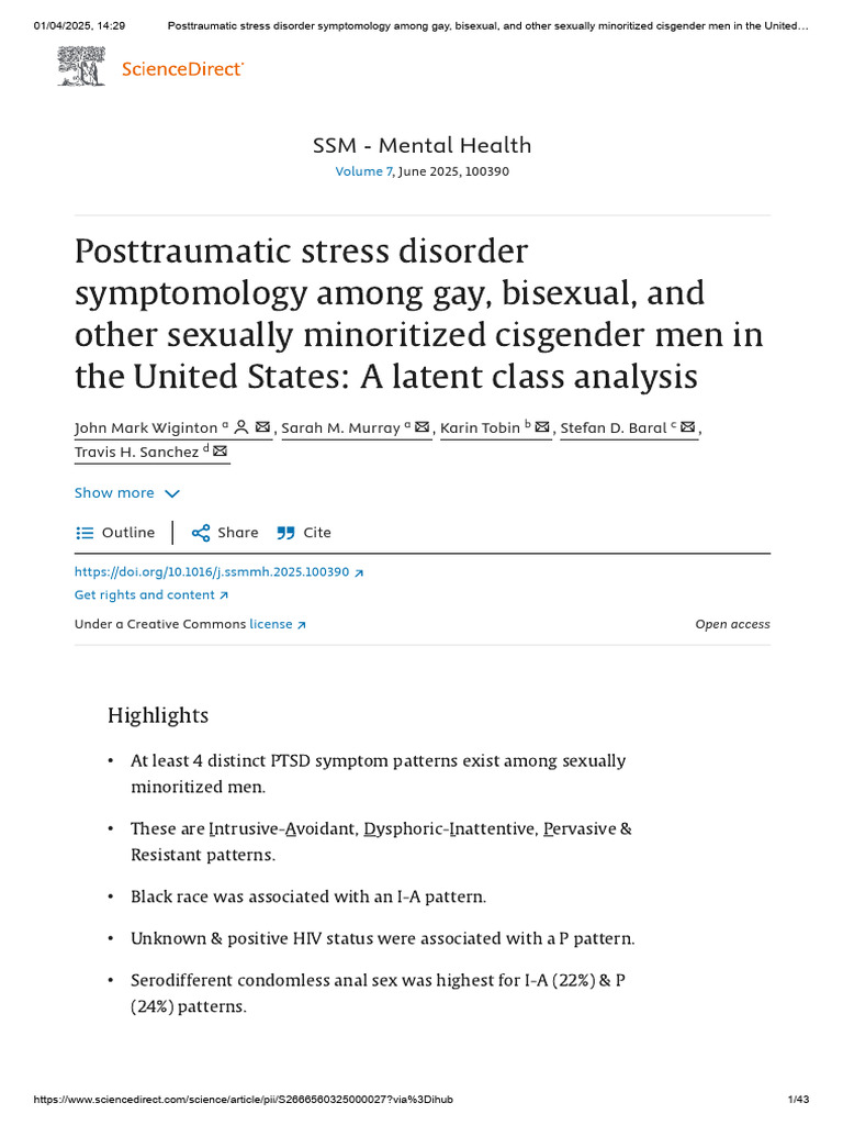 Posttraumatic Stress Disorder Symptomology Among Gay, Bisexual, and ...