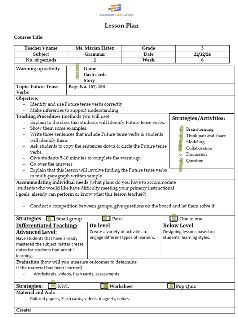 Lesson Plan Grammar | PDF | Lesson Plan | Procedural Knowledge