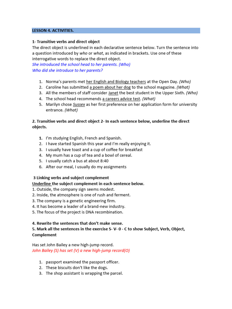 Lesson 4 Activities | PDF