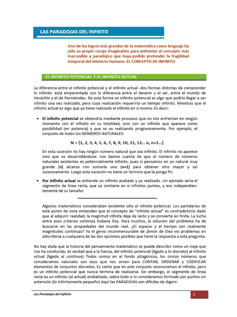 El Infinito - Guía | PDF | Conjunto (Matemáticas) | infinito