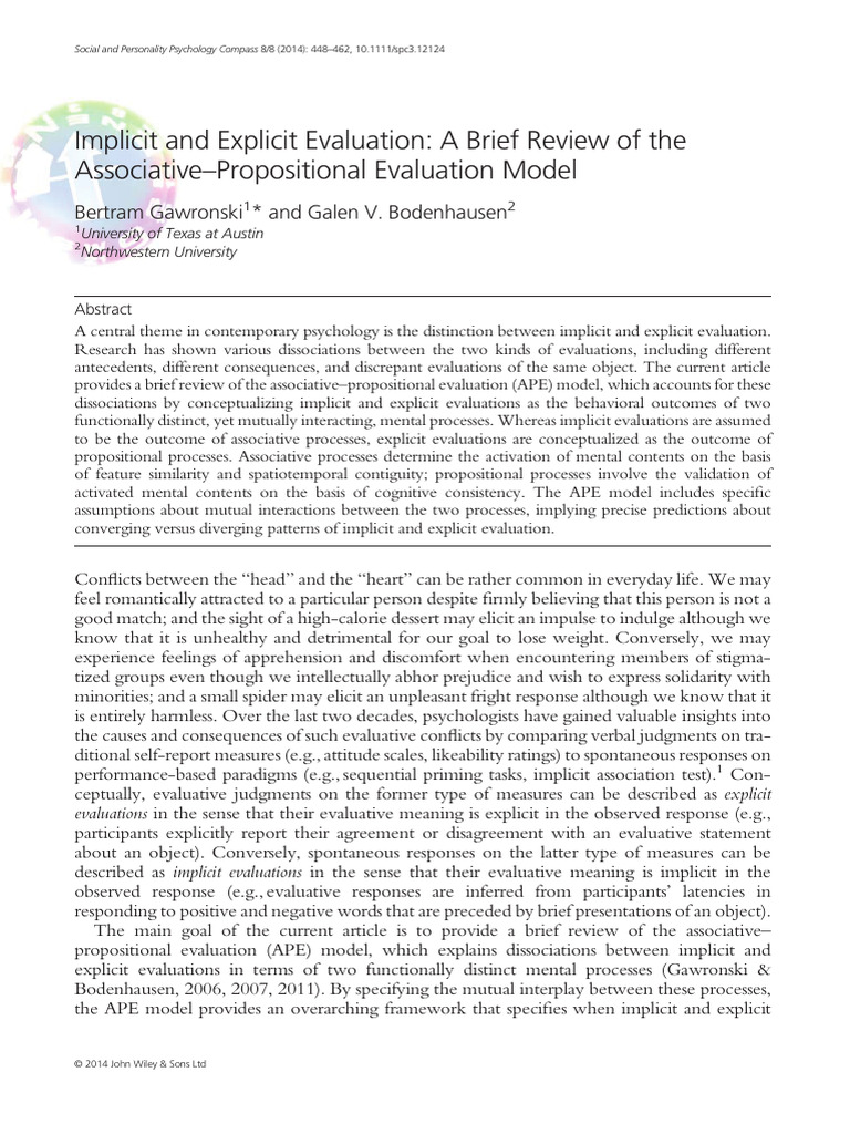 Gawronski & Bodenhausen - Implicit and Explicit Evaluation. A Brief Review of The Associative ...