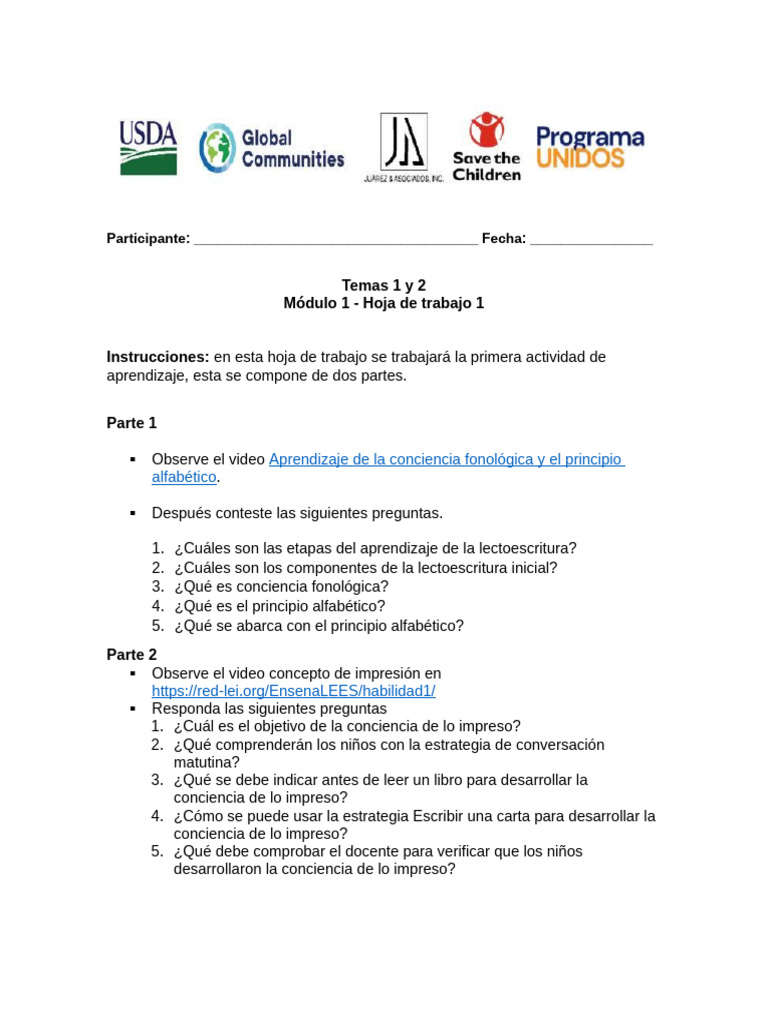 Actividades sobre Lectoescritura y Conciencia Fonológica | PDF