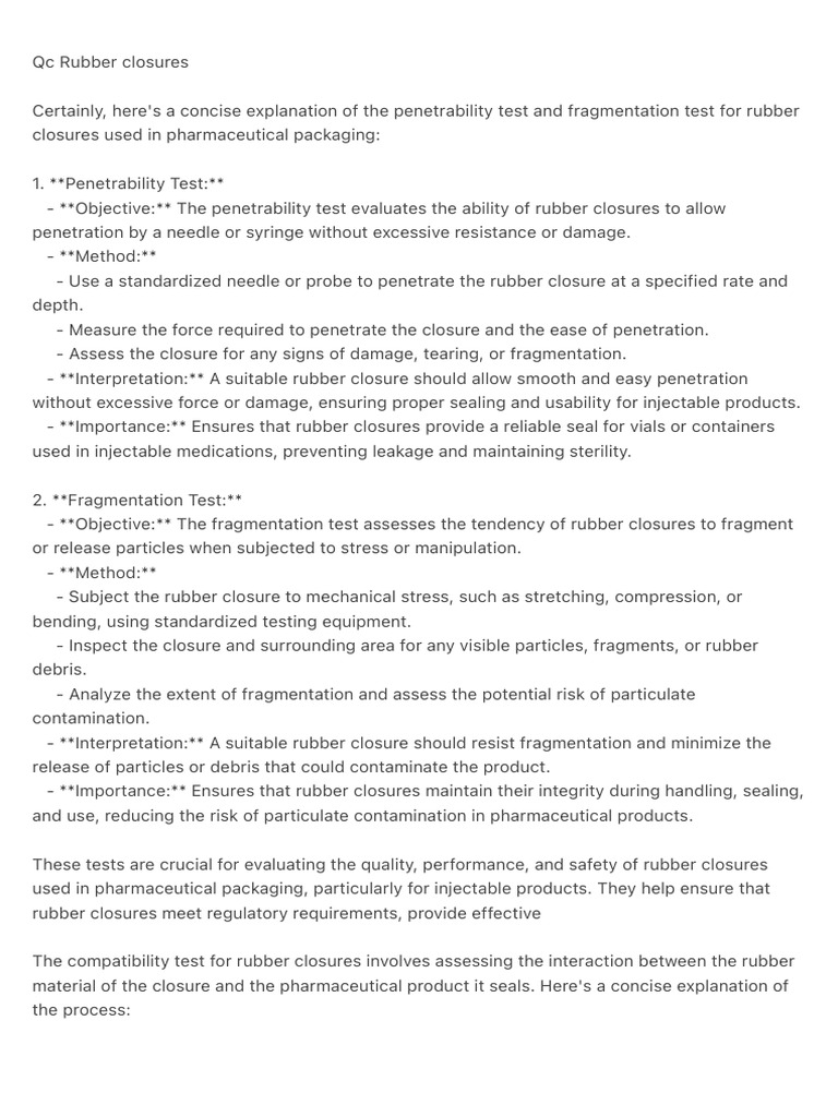Qc Rubber closures | PDF | Injection (Medicine) | Pharmaceutical ...