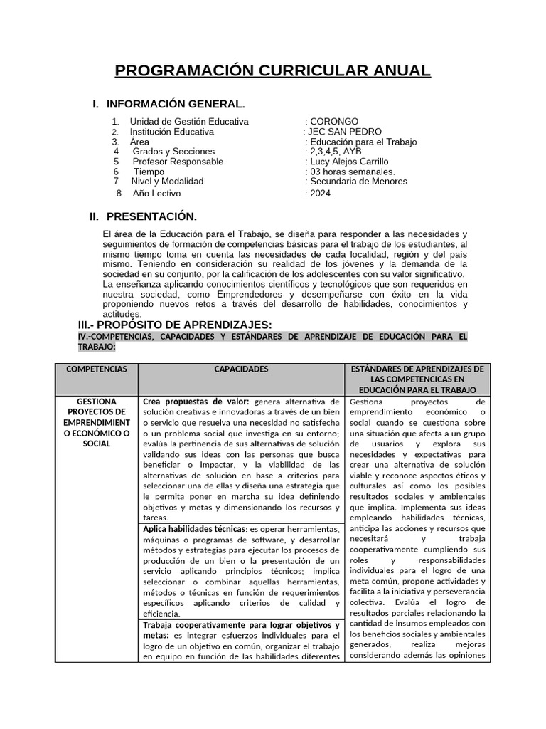 Programación Anual. Ept | PDF | Iniciativa empresarial | Aprendizaje