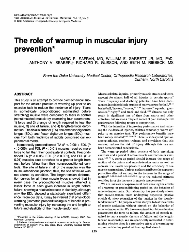 Warmup's Role in Injury Prevention | PDF | Musculoskeletal System ...