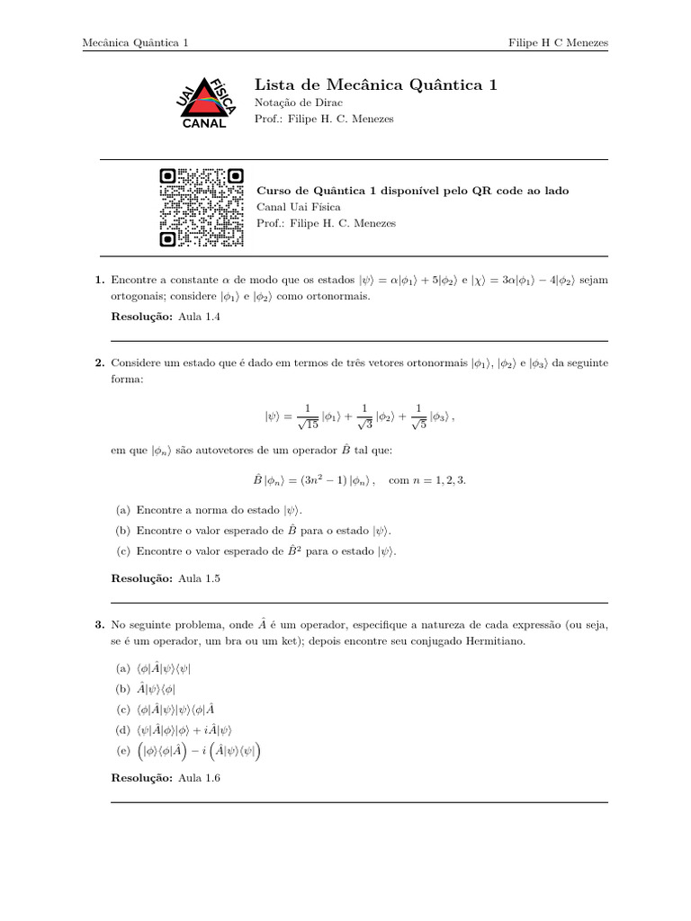 Mecãnica quãntica - lista 02 | PDF | Autovalores e autovetores | Mecânica Quântica