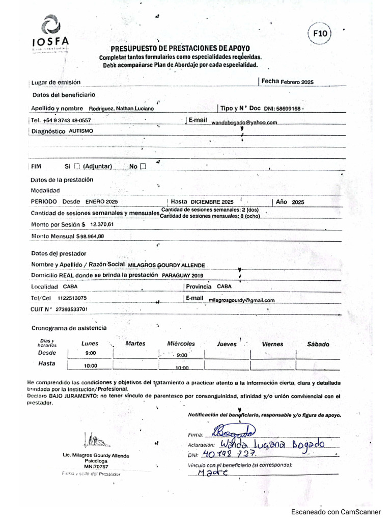 Presupuesto Prestacion Apoyo F10 | PDF