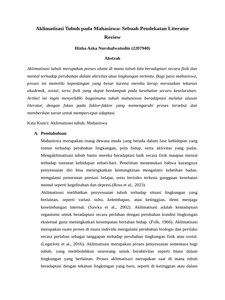 Aklimatisasi Tubuh pada Mahasiswa | PDF