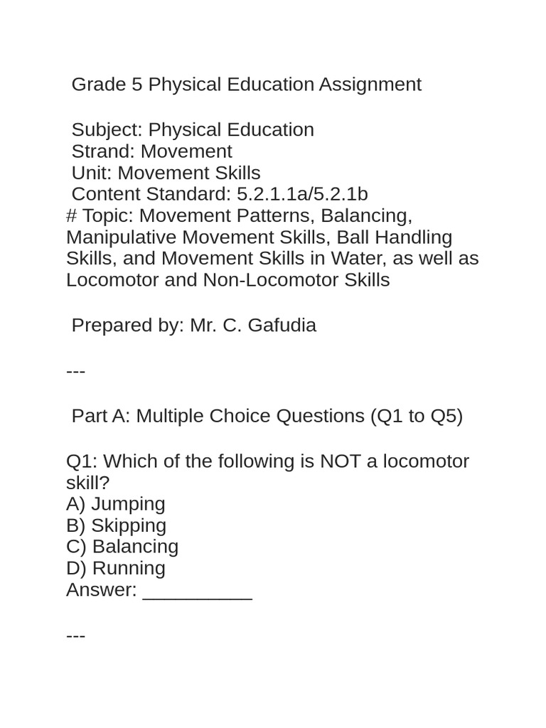 Physical Education Assignment | PDF