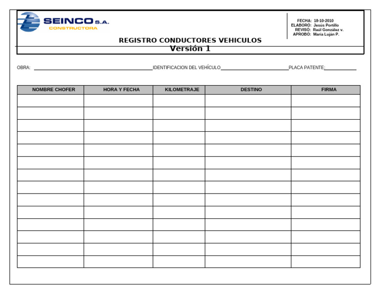 REGISTRO CONDUCTORES Versión1 | PDF