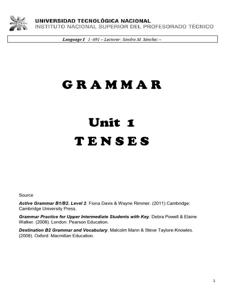 Upper Intermediate Grammar Tenses Guide | PDF