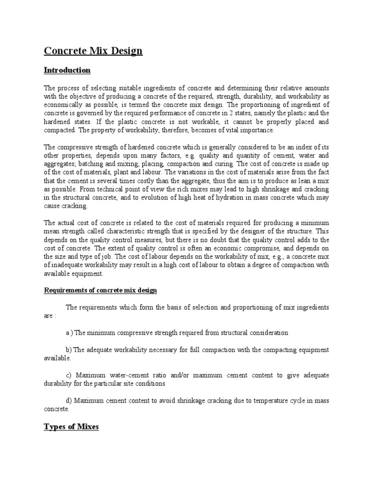 Concrete Mix Design: Proportioning Concrete Ingredients for Required ...