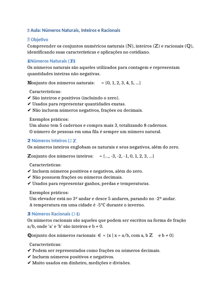 Conjuntos Numéricos: Naturais, Inteiros e Racionais | PDF | Número ...