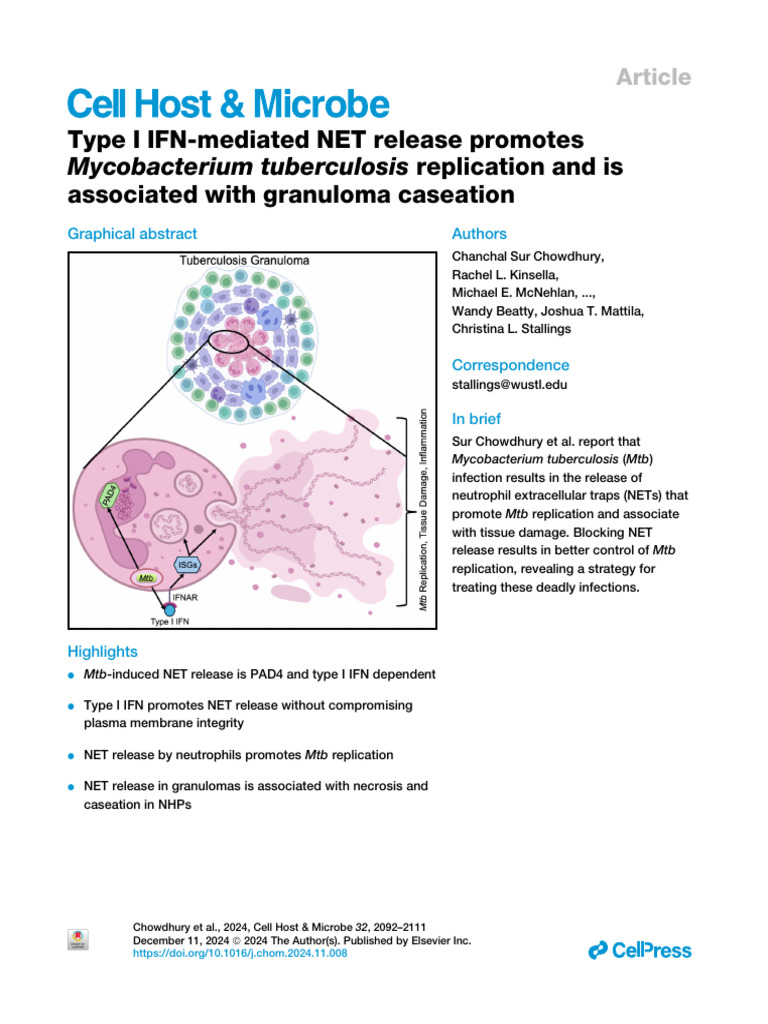 Type I IFN Mediated NET Release Promotes em Mycob | PDF | Tuberculosis ...