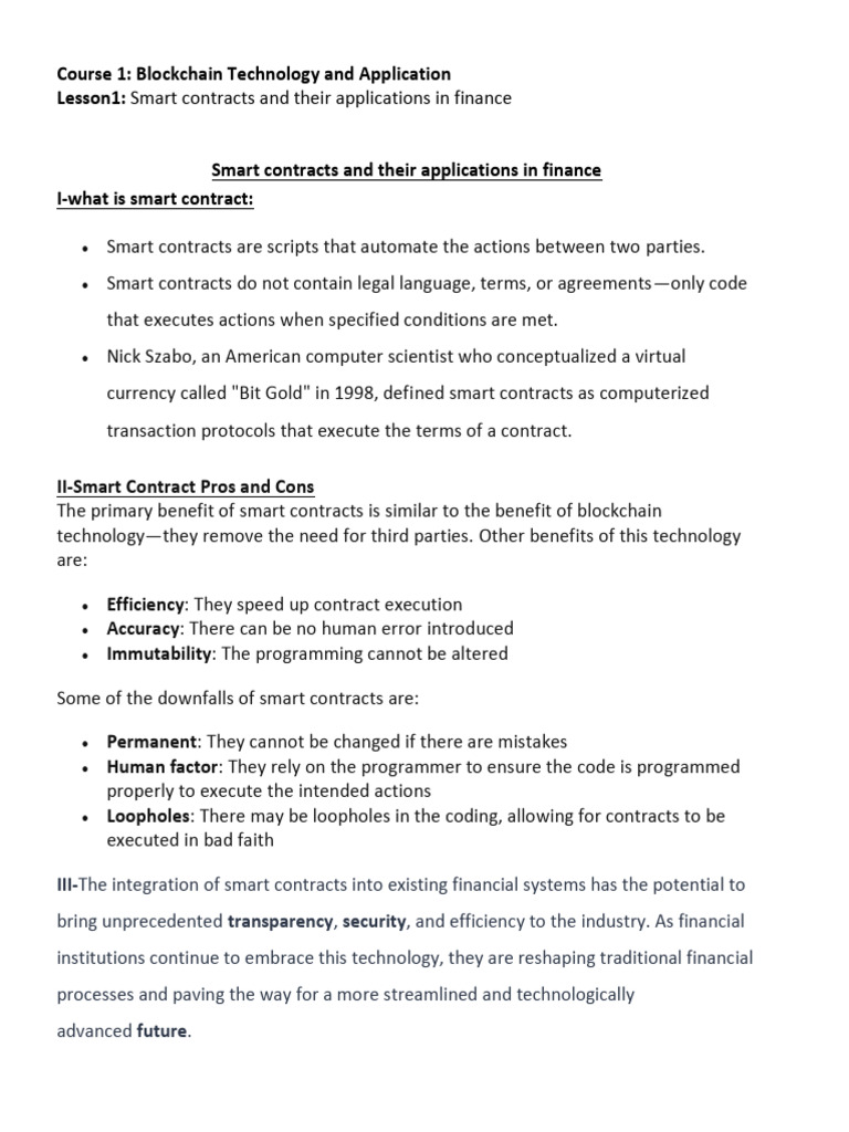 Smart Contracts in Finance Explained | PDF | Computing