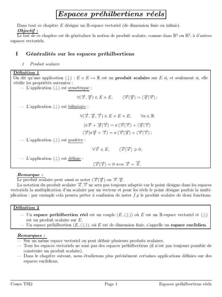 Espaces préhilbertiens réels et produits scalaires | PDF | Espace ...