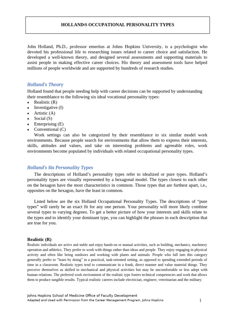 Hollands-Occupational-Interpretation-1 | PDF | Leadership | Personality ...