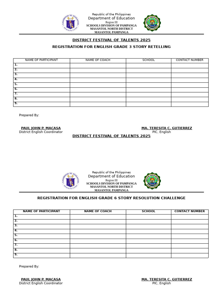 District Festival of Talents 2025 Registration | PDF