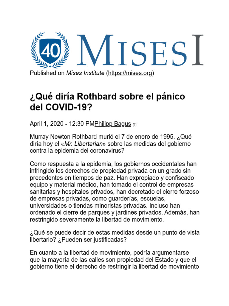 Rothbard y las restricciones del COVID-19 | PDF | Propiedad | Libertarismo