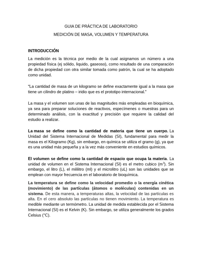 Guia de Laboratorio - Mediciones | PDF | Temperatura | Masa