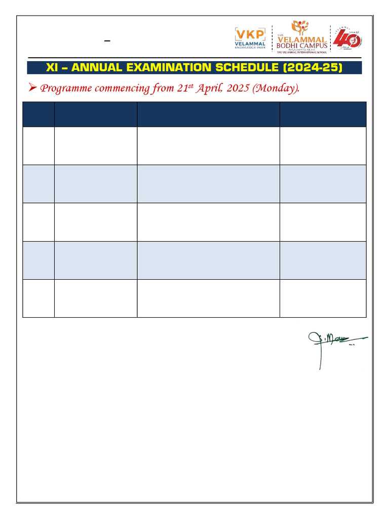 XI - Annual Examination Schedule (2024-25) | PDF