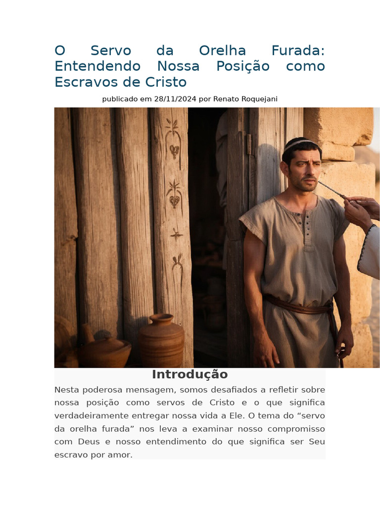 O Servo da Orelha Furada em Cristo | PDF | Escravidão | Servidão
