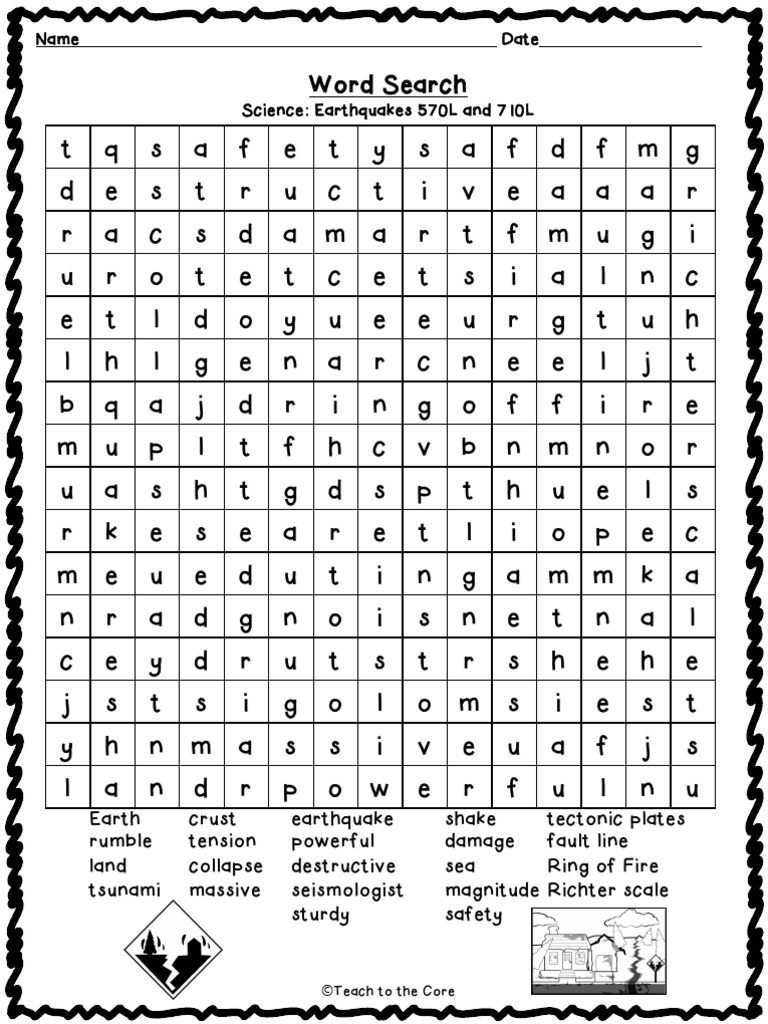 Earthquake Vocabulary Word Search | PDF | Earthquakes | Geophysics