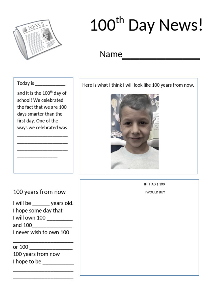 100th Day of School Reflections | PDF