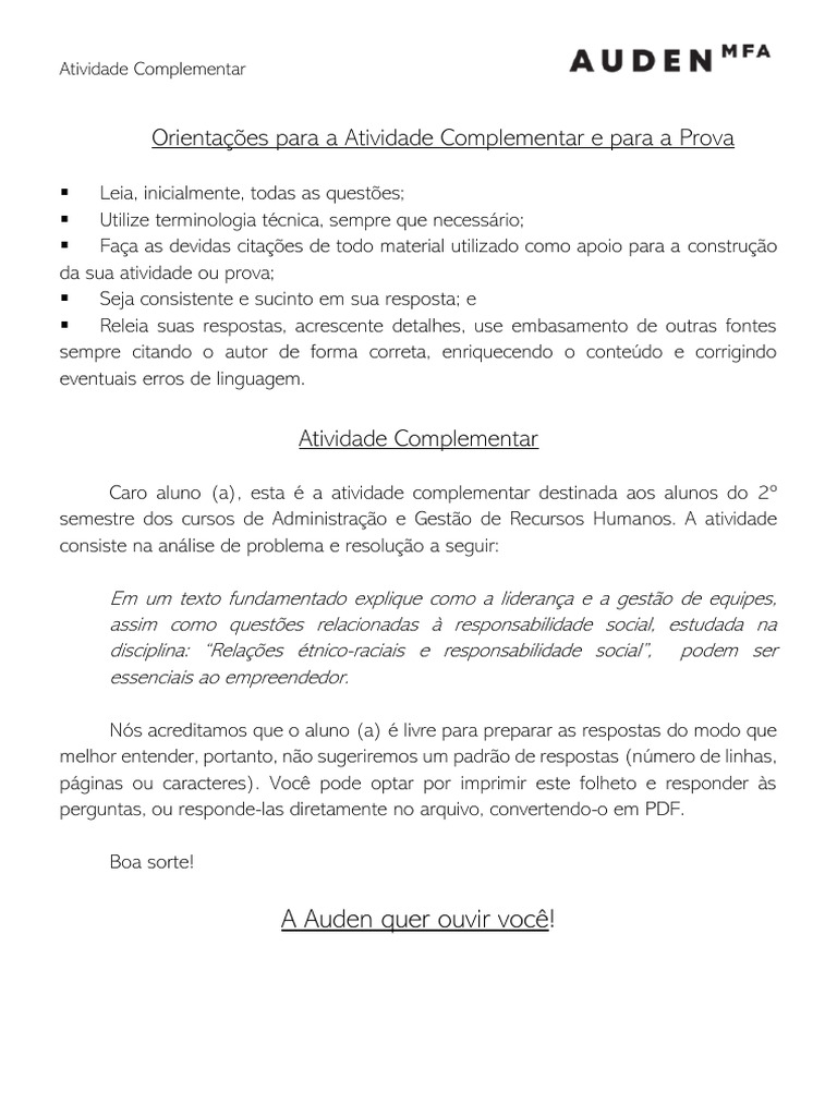 Orientações para Atividade Complementar | PDF