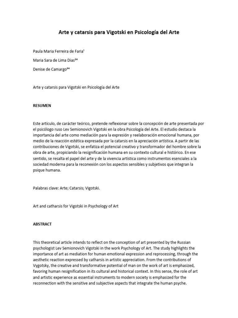 Arte y catarsis según Vigotski | PDF | Sicología | Psicoanálisis