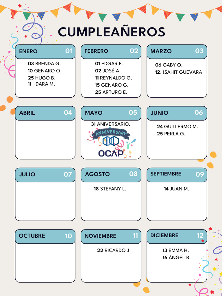 Back To School Birthday Calendar in Colorful Handdrawn Style | PDF