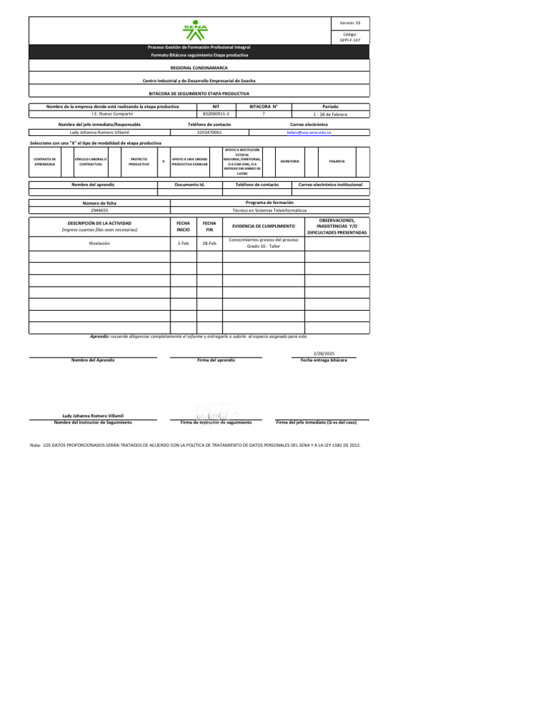 Bitacora .Excel | PDF