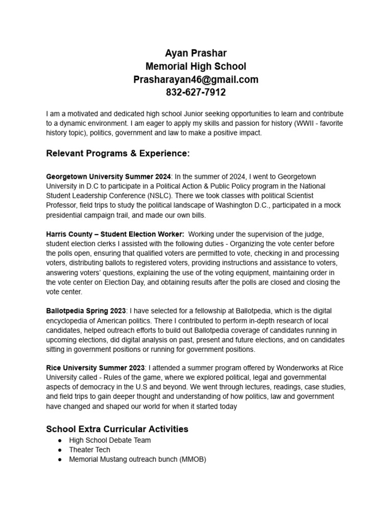 Ayan Prashar Resume 2025 | PDF | Elections | Voting